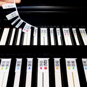 misopily removable piano keyboard note labels, 88-key full size removable keyboard labels for beginner, silicone colored letters, reusable no glue piano stickers