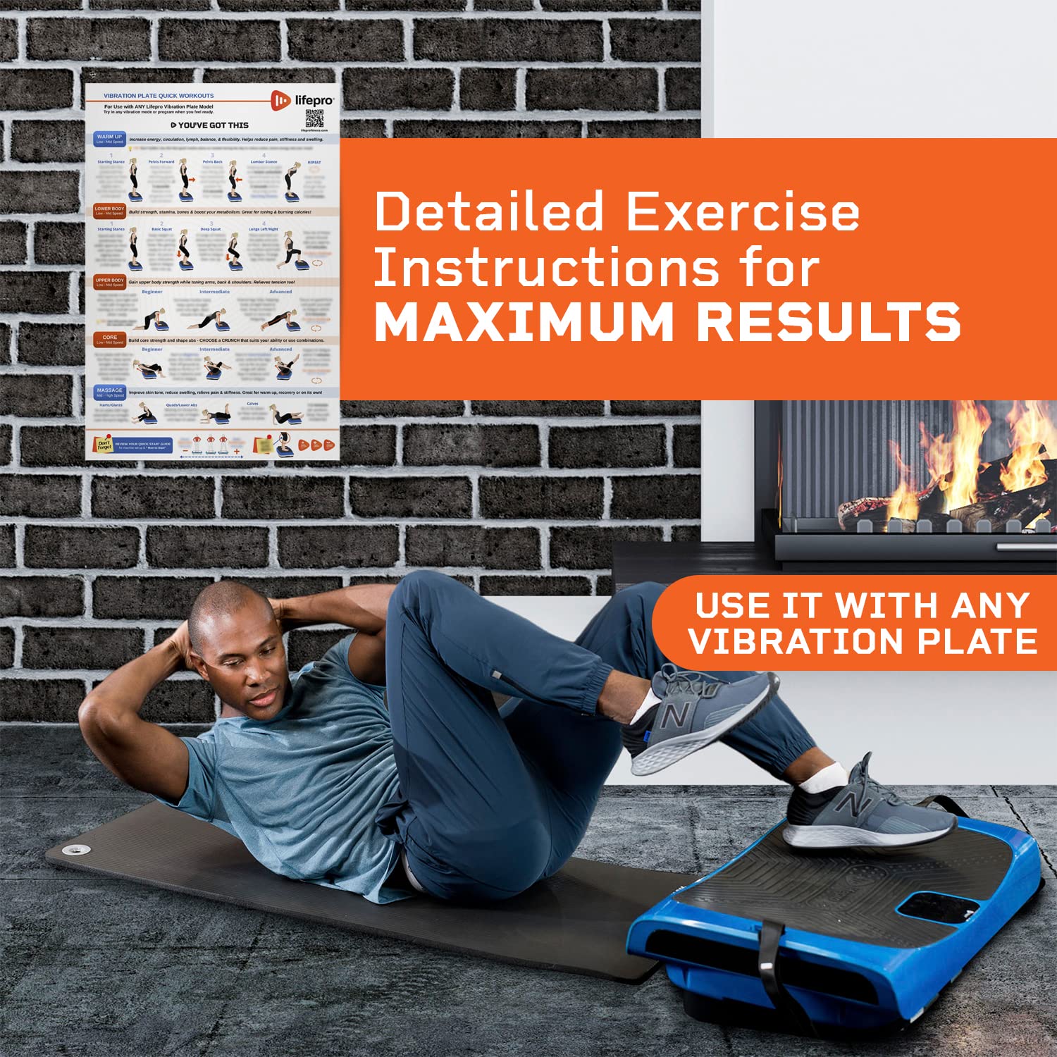 LifePro Whole Body Vibration Plate Workout Laminated Poster - Comprehensive Exercise Poster for Vibration Plate with Training Suggestions & Detailed Instructions Workout Chart