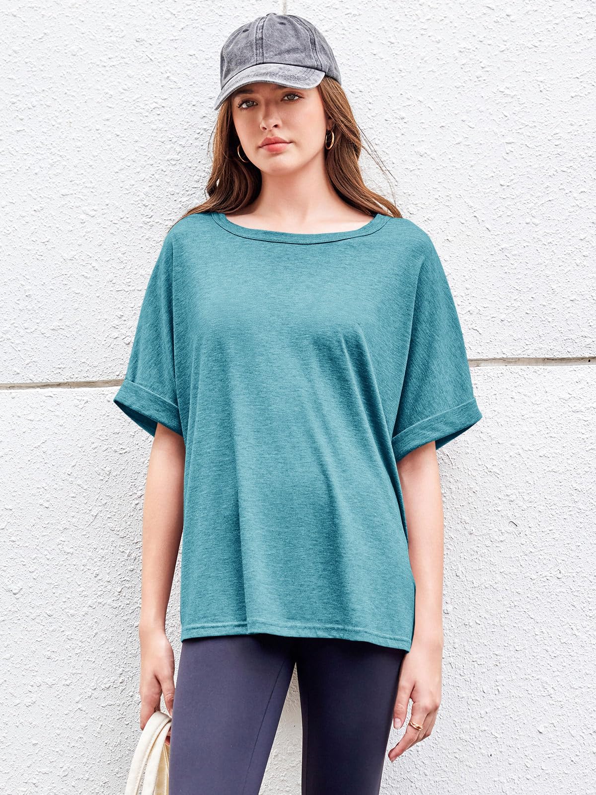 Women Oversized T-Shirt Summer Casual Short Sleeve Loose Tee Tops Lake Blue