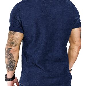 COOFANDY Men's Muscle Athletic T Shirts Gym Fitted Hipster Short Sleeve Tee Top Navy Blue