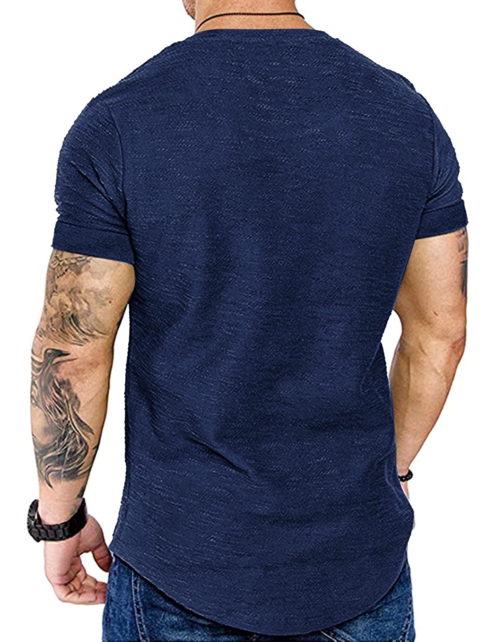 COOFANDY Men's Muscle Athletic T Shirts Gym Fitted Hipster Short Sleeve Tee Top Navy Blue