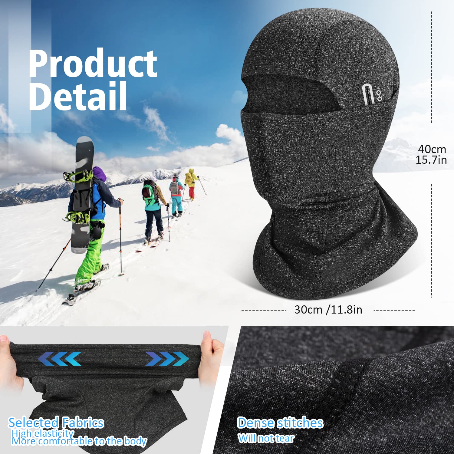 DAFIFO Winter Balaclava Ski Mask for Men Women, Windproof Thermal Face Mask Cold Weather Scarf for Cycling Skiing Climbing (Black+Gray)