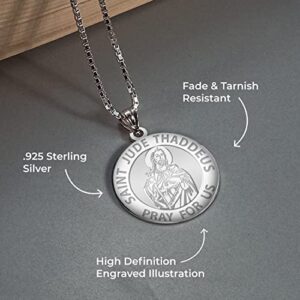 PicturesOnGold.com Saint Jude Round Religious Medal EXCLUSIVE - Sterling Silver - 2/3 x 2/3 Inch WITH ENGRAVING