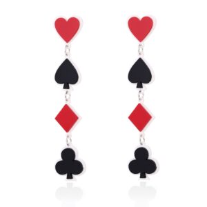 unique funny playing cards pattern dangle drop earring personality asymmetric acrylic spades hearts plum poker earrings for women gift statement nightclub party jewelry (long design)