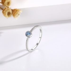 March Birthstone Stacking Rings for Women S925 Sterling Silver, Blue Stackable Ring Knuckle Ring Promise Band Size 8 for Friends, Christmas Anniversary Birthday Gifts Jewelry