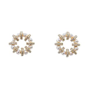 millet beads microinlaid zircon pearl earrings, 925 tremella needle, 18k gold plated