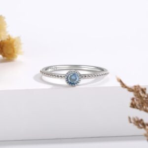 March Birthstone Stacking Rings for Women S925 Sterling Silver, Blue Stackable Ring Knuckle Ring Promise Band Size 8 for Friends, Christmas Anniversary Birthday Gifts Jewelry