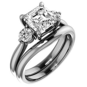 3 ct asscher cut vvs1 colorless moissanite engagement ring set, wedding/bridal ring set, sterling silver vintage antique anniversary promise ring set gift for her (0.5)