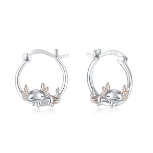 axolotl hoop earrings hypoallergenic 925 sterling silver cute animal mexican axolotl earring for women axolotl jewelry gifts