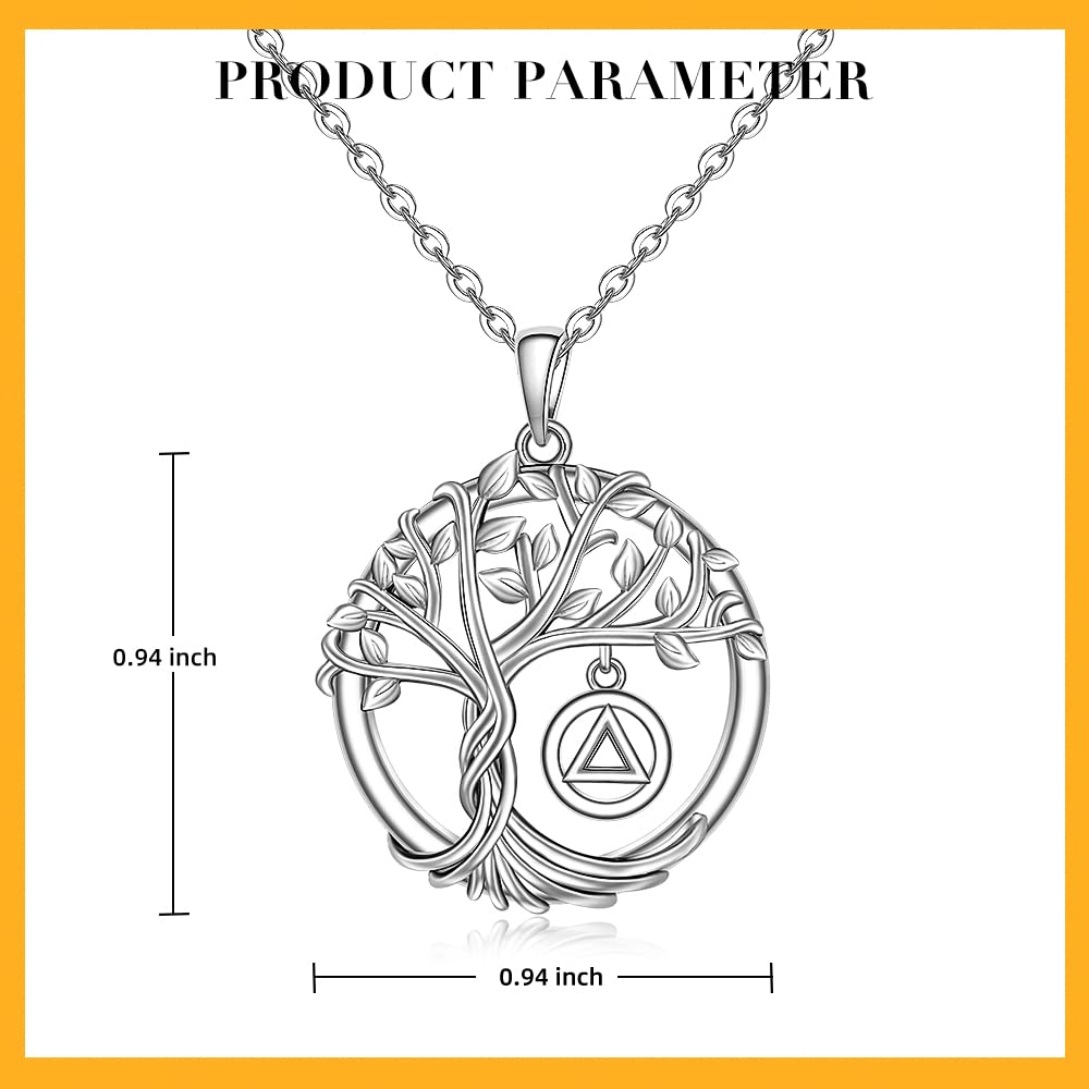 Sobriety Necklace for Women Sterling Silver Tree of Life Necklaces Symbol Pendant Recovery Alcoholics Sobriety Healing Jewelry Gift