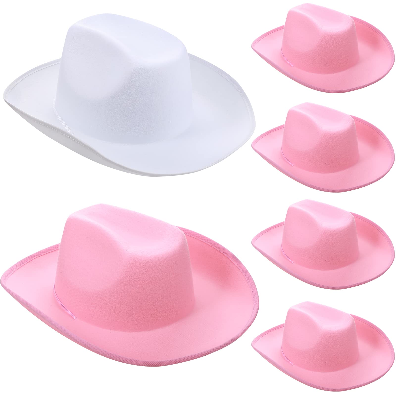 Hicarer 6pcs Pink Cowgirl Hats Bride Western Cowboy Hat for Girls or Women for Bachelorette Party, Wedding and Birthday(Retro Style)