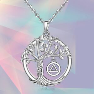 Sobriety Necklace for Women Sterling Silver Tree of Life Necklaces Symbol Pendant Recovery Alcoholics Sobriety Healing Jewelry Gift