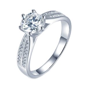 aienid s925 sterling silver moissanite rings, wedding band and engagement ring set 6 prong solitaire design silver band