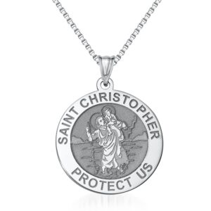 picturesongold.com saint christopher religious round medal - exclusive- sterling silver - 3/4 x 3/4 inch