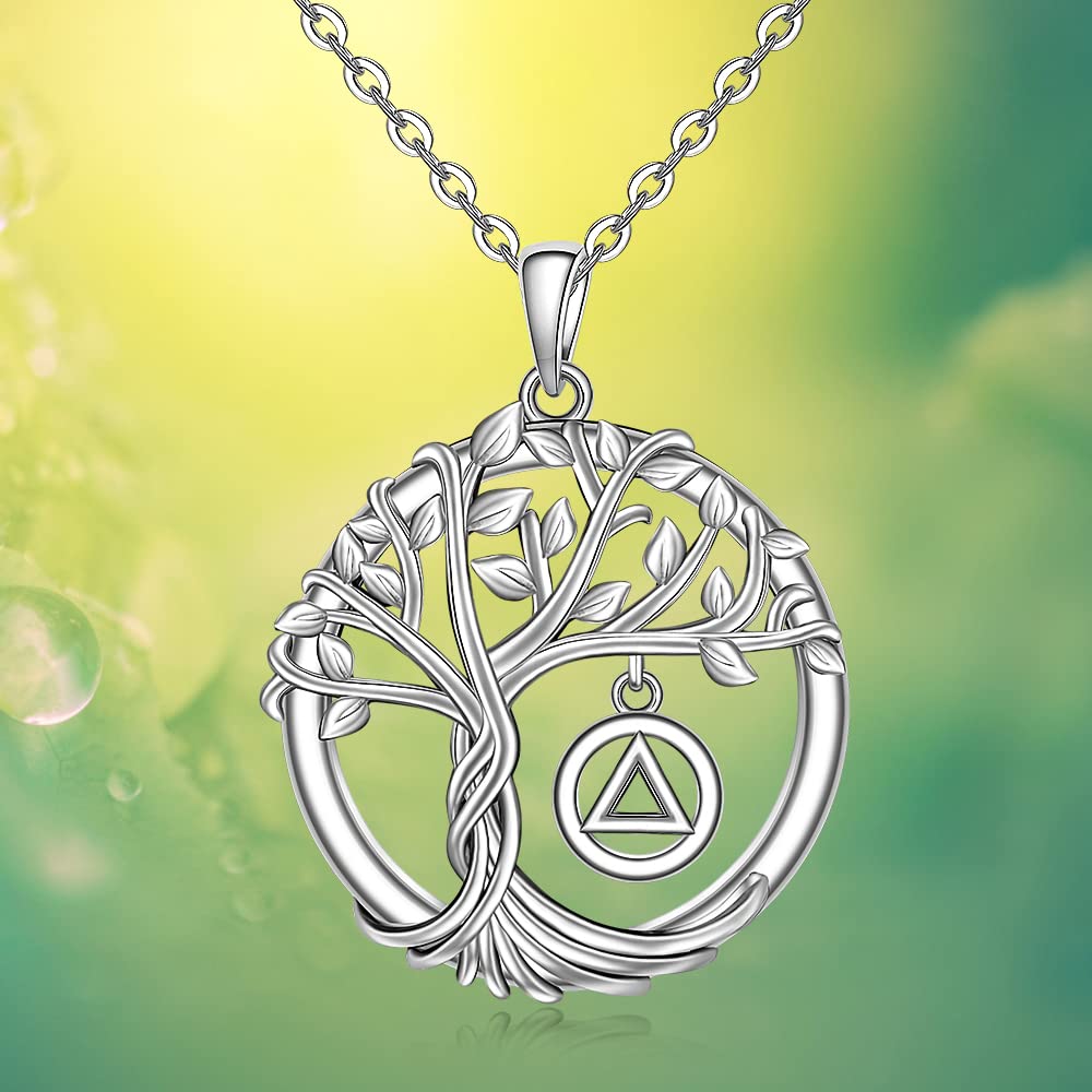 Sobriety Necklace for Women Sterling Silver Tree of Life Necklaces Symbol Pendant Recovery Alcoholics Sobriety Healing Jewelry Gift