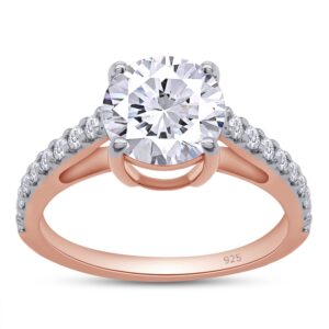 savearth diamonds engagement ring for women, 18k rose gold over 925 sterling silver ring 2.00 ct d color vvs1 clarity round cut solitaire lab created moissanite rings with four prongs, size - 4.5