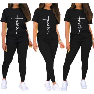 JSVZREU Two Piece Outfits for Women Summer Short Set 2 Piece Outfits Jogger Track Suits Sweatsuits for Women Short Sleeve (7211black, X-Large)