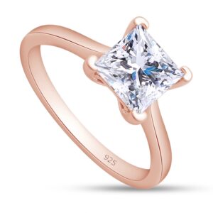 1.5ct Princess Cut Moissanite Rings for Women, Brilliant D Color VVS1 Clarity Lab Created Diamond Solitaire Ring 18K Rose Gold Over Sterling Silver 4-Prong Moissanite Engagement Ring for Women-5.5