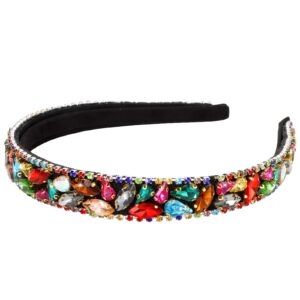 wecoe rhinestone headband vintage colorful headband women non slip fashion bling sparkly diamond headband wide hair band holiday birthday gifts homecoming formal hair accessories for women girls