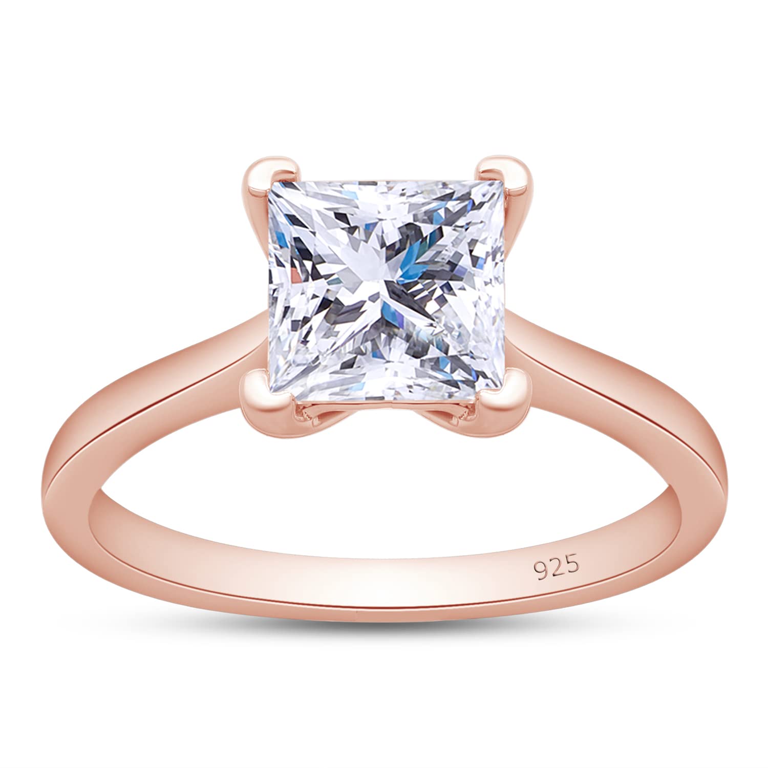 1.5ct Princess Cut Moissanite Rings for Women, Brilliant D Color VVS1 Clarity Lab Created Diamond Solitaire Ring 18K Rose Gold Over Sterling Silver 4-Prong Moissanite Engagement Ring for Women-5.5