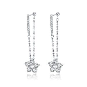 sluynz 925 sterling silver cz flower dangle earrings chain for women crystal flower drop earrings tassel chain (a-silver)