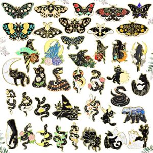 yinder 40 pieces cute gold black pins set vintage butterfly cat snake bug lapel pins christmas gift horror cool crow brooches pins assorted badges aesthetic pins anime pins for backpack hats clothes