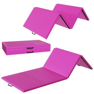 signature fitness all-purpose 4'x10'x2" extra thick high density anti-tear gymnastics gym folding exercise aerobics mats, pink