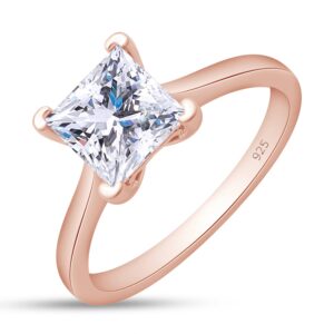 1.5ct princess cut moissanite rings for women, brilliant d color vvs1 clarity lab created diamond solitaire ring 18k rose gold over sterling silver 4-prong moissanite engagement ring for women-5.5