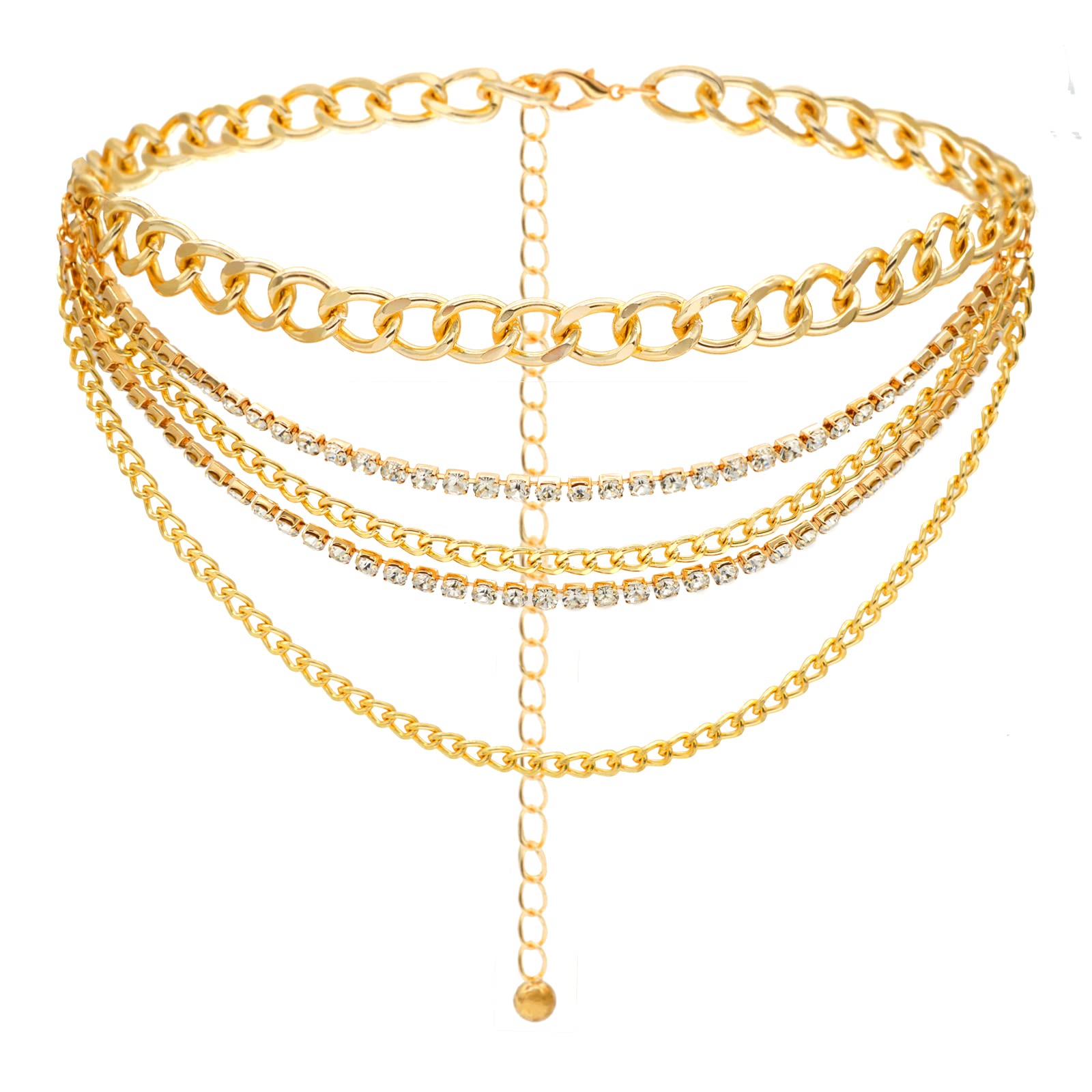 YeeHeen Rhinestone Chain Belt Multilayer Metal Waist Chain for Women Punk Chunky Chain Belts Plus Size 150CM Gold