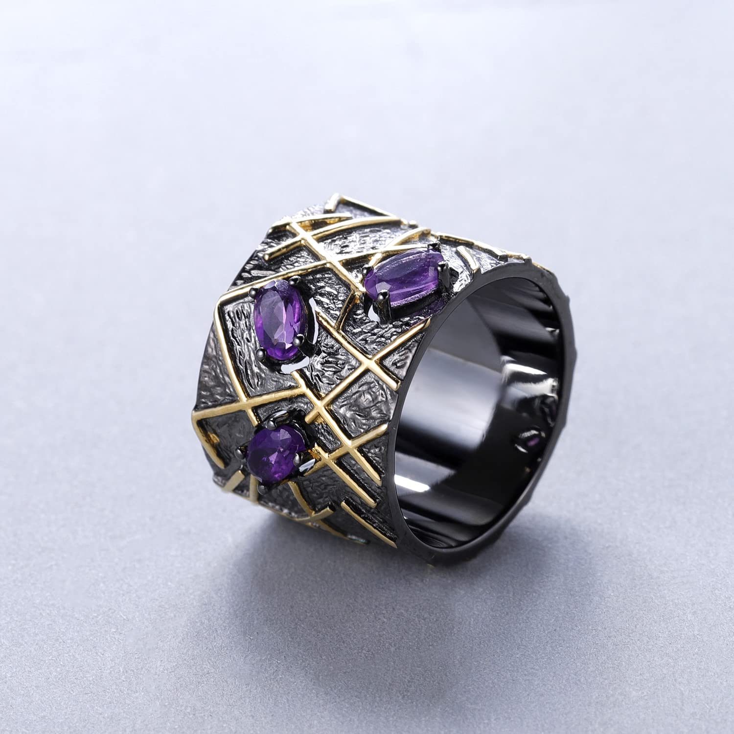 Gem's Beauty Gifts for Her Amethyst Rings Original Designer Silver Gemstone Black Rings Amethyst Women Rings Birthstone Handmade Jewelry Valentine's Day Gifts for Wife(Size 5)