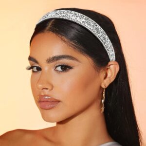 Wecoe 2 Pack Rhinestone Headbands Women Black Silver Headband Wide Headbands For Women Non Slip Fashion Bling Sparkly Diamond Holiday Headband Birthday Wedding Bridal Hair Accessories For Women Girls