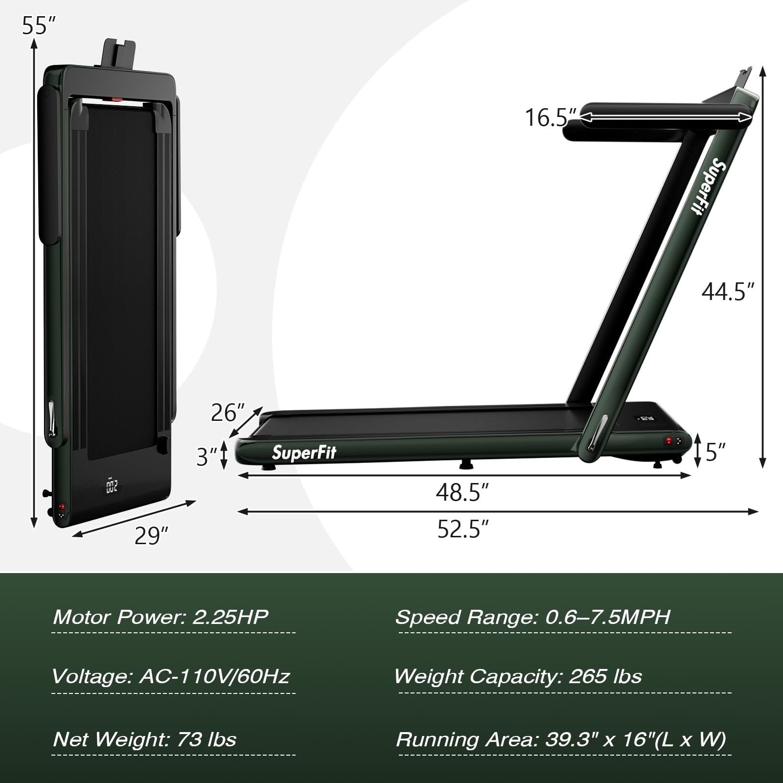 Under Desk Treadmill, Superfit 2 in 1 Walking Pad Treadmill Under Desk for Office Home Use, Portable Desk Treadmills with Remote Control, LED Display for Walking and Jogging