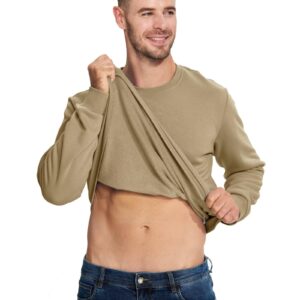 Boladeci Mens Sweatshirts Crewneck Fleece Lined Pullover Essentials Plain Soft Warm Winter No Hood Blank Khaki Shirts for Men Cotton Teens Tops