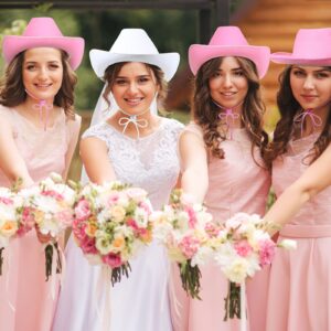 Hicarer 6pcs Pink Cowgirl Hats Bride Western Cowboy Hat for Girls or Women for Bachelorette Party, Wedding and Birthday(Retro Style)