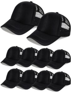 10 pcs sublimation blank trucker hats bulk mesh baseball cap polyester mesh trucker hat for men and women (black)