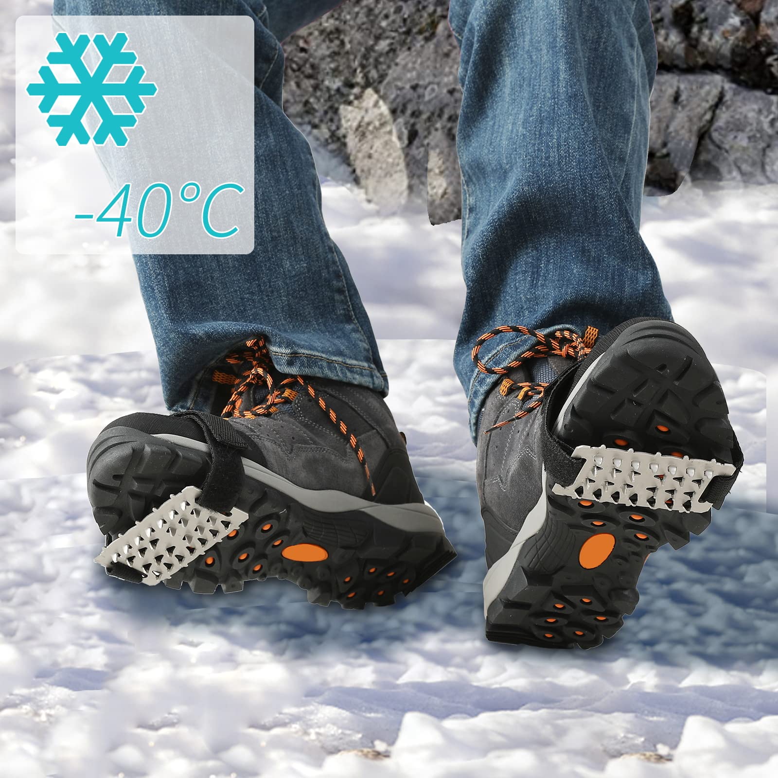 Crampons Ice Cleats Snow Traction Cleats for Walking on Snow and Ice Women Men Anti Slip Ice Grips for Hiking Snow Fishing Walking Mountaineering Boots Shoes