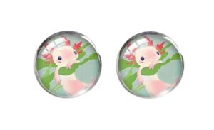 axolotl in plant stud post earrings - new - pair!