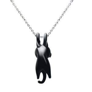 Niche-Finds Black Cat Hand Blown Glass Black Kitty Necklace and Pendant Handmade Glass Pendant