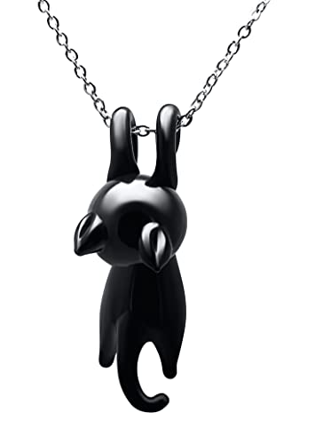 Niche-Finds Black Cat Hand Blown Glass Black Kitty Necklace and Pendant Handmade Glass Pendant