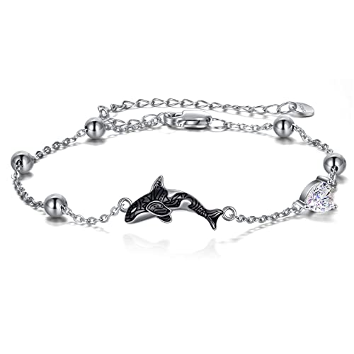 POPLYKE Sterling Silver Killer Whale Orca Adjustable Bracelets Jewelry for Women