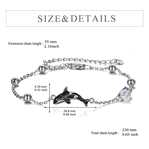 POPLYKE Sterling Silver Killer Whale Orca Adjustable Bracelets Jewelry for Women