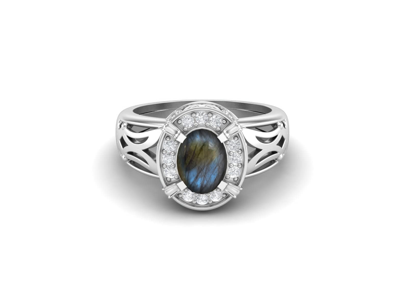 MOONEYE 8x6mm Natural Oval Shape Labradorite 925 Sterling Silver Filigree Celtic Solitaire Women Ring (Sterling Silver, 5)