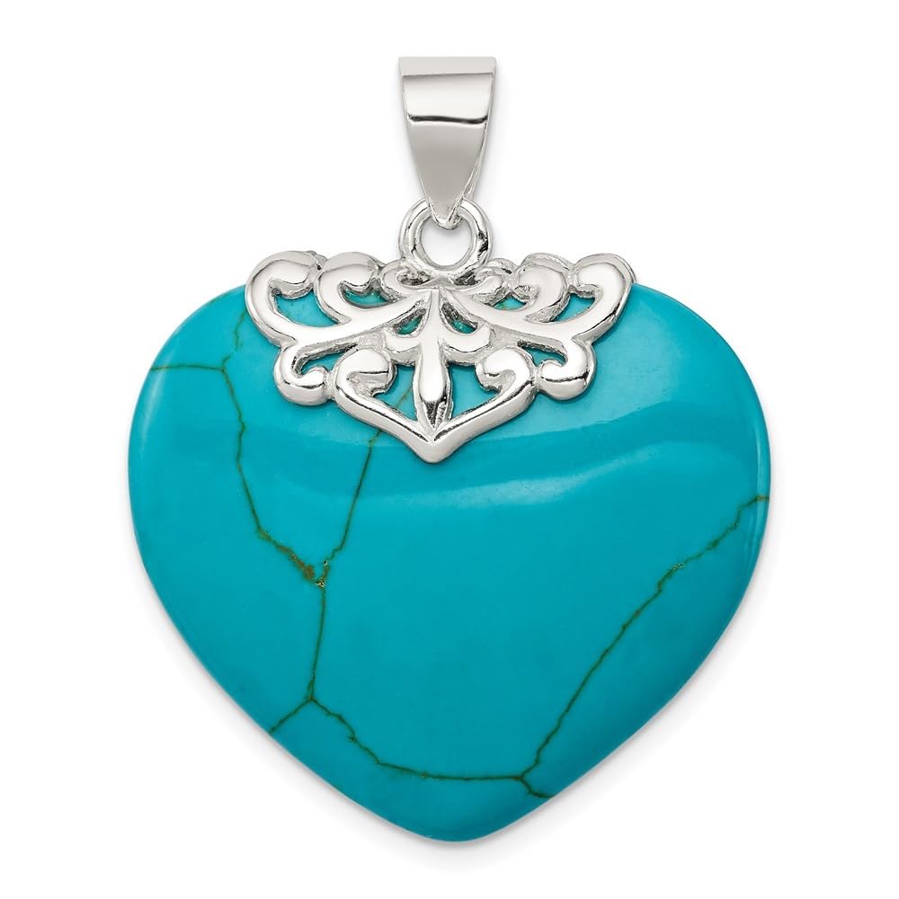 Auriga Fine Jewelry 925 Sterling Silver Turquoise Heart Stone Pendant (L- 33 mm, W- 28 mm) Gift for Women