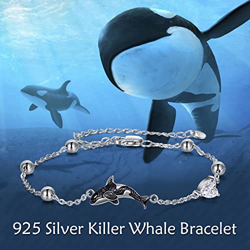 POPLYKE Sterling Silver Killer Whale Orca Adjustable Bracelets Jewelry for Women