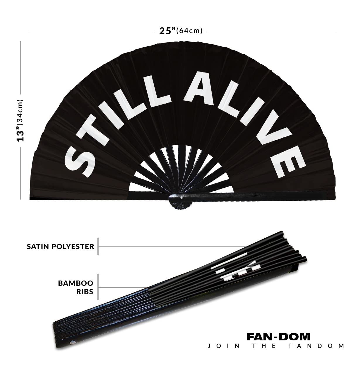 Still Alive hand fan foldable bamboo circuit hand fan funny gag slang words expressions statement gifts Festival accessories Rave handheld Circuit event fan Clack fans (Black)