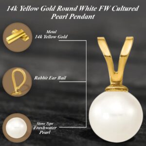 Auriga Fine Jewelry 14k Yellow Gold Round White Cultured Pearl Pendant (L- 9 mm, W- 5 mm) Gift for Women