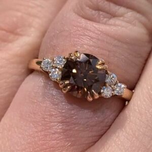 Skylark 2.00Ct Round Cut Chocolate Diamond prong set Engagement Wedding Ring 14k Yellow Gold Finish