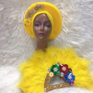 msbfea feather fan big size african white feather with autogele headtie turban cap matching 1headtie+1fan color 311