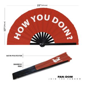 How You Doin? hand fan foldable bamboo circuit hand fan funny gag slang words expressions statement gifts Festival accessories Rave handheld Circuit event fan Clack fans (Red)