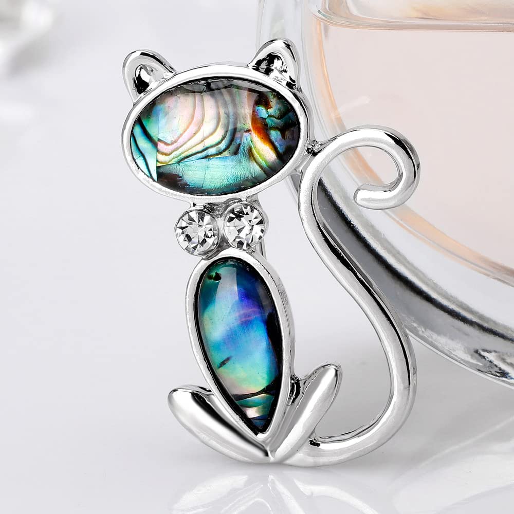 WCB1FPu Cat Brooch Pins for Women Fashion Scarf Buckle Alloy Rhinestone Animal Brooch